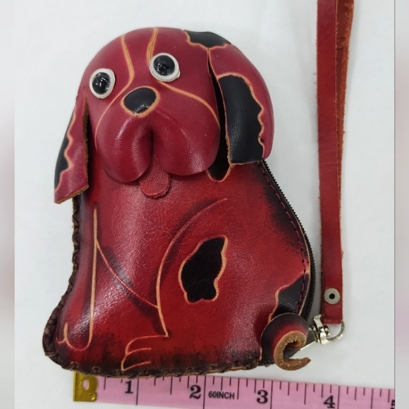 Bags | Vintage Red Leather Dog Coin Purse | Poshmark
